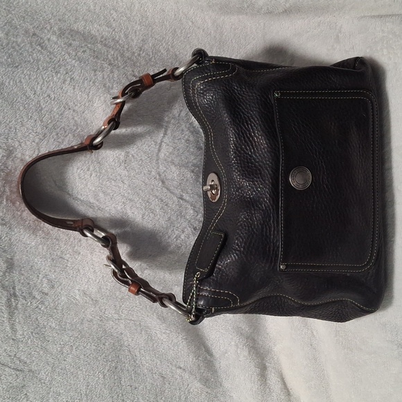 Coach | Bags | Coach Chelsea Black Brown Pebbled Leather Shoulder Bag ...